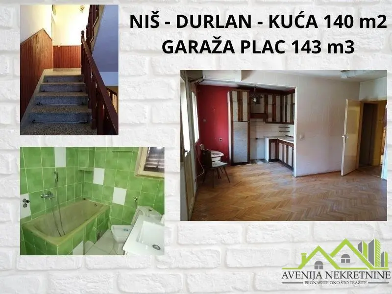 NIŠ - KUĆA - DURLAN - 140 m2 + GARAŽA + DVORIŠTE 143 m2