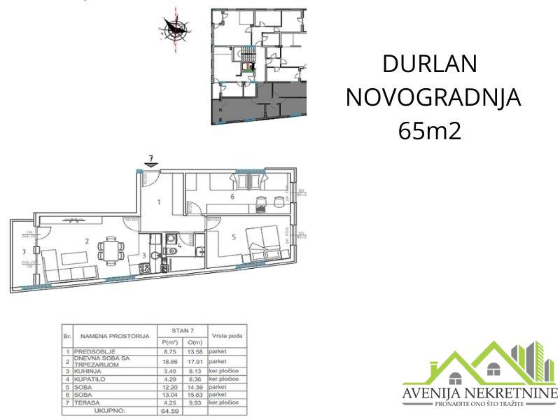 NIŠ – DURLAN – NOVOGRADNJA - DVOIPOSOBAN 65 m2 - POVRAT PDV-a