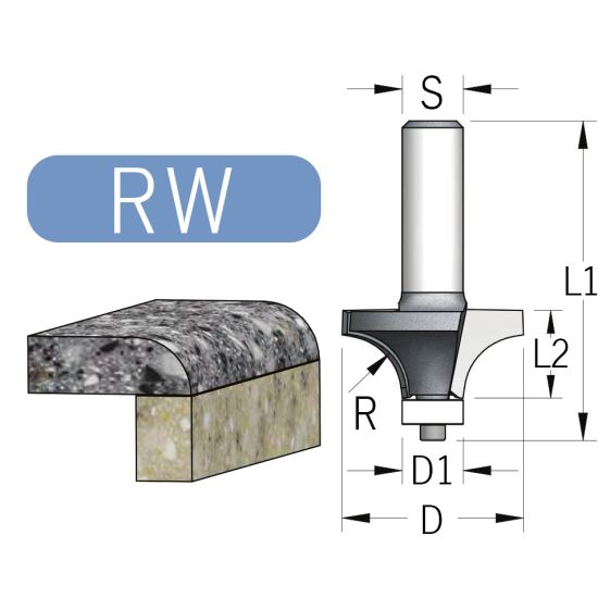 Glodalo za obaranje ivica; radijus 3,2mm; sa Delrin® ležajem na kraju za Corian®