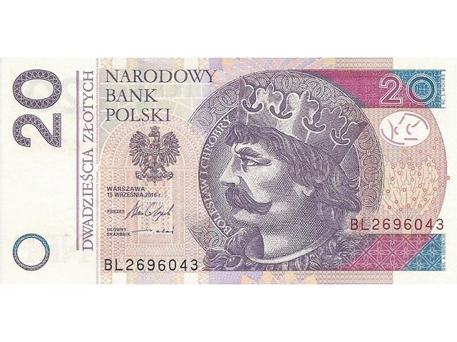 Poljska 20 zlotych 2016. UNC