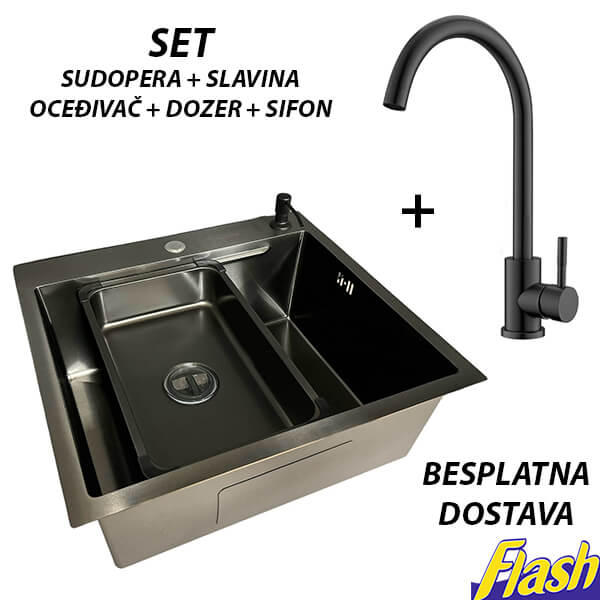 Crna INOX Sudopera sa slavinom (SET) – SanDonna – HD5550R