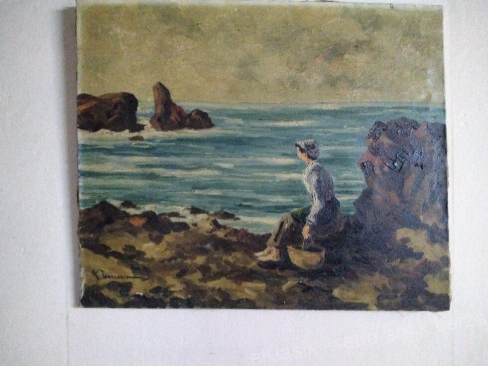 Slika ulje na platnu-Devojka na obali