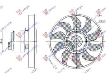 VENTILATOR (MOTOR+ELISA) (280mm) (2 PIN) (BEZ KABLA) VW TRANSPORTER (T4) 97-03