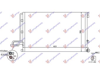 HLADNJAK KLIME BENZIN/DIZEL (585x380x16) 14.6mm MALI NOSACI VOLVO V50 04-07