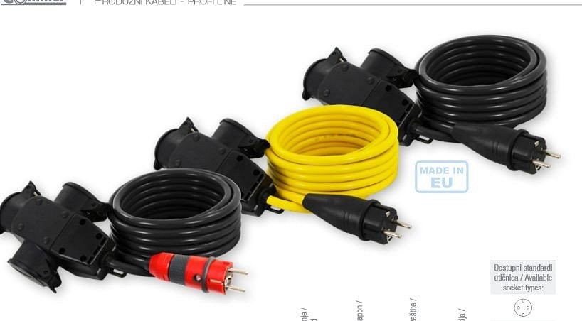 3X2.5 20m Produzni kabel s trostrukim natikacem H07RN-F crni