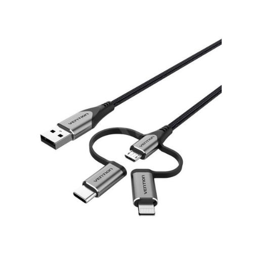 VENTION USB Cable 3 in 1 (Type-C/Micro/Lightning) 1.5M Sivi