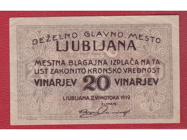 Ljubljana 20 vinarjev 1919 xf