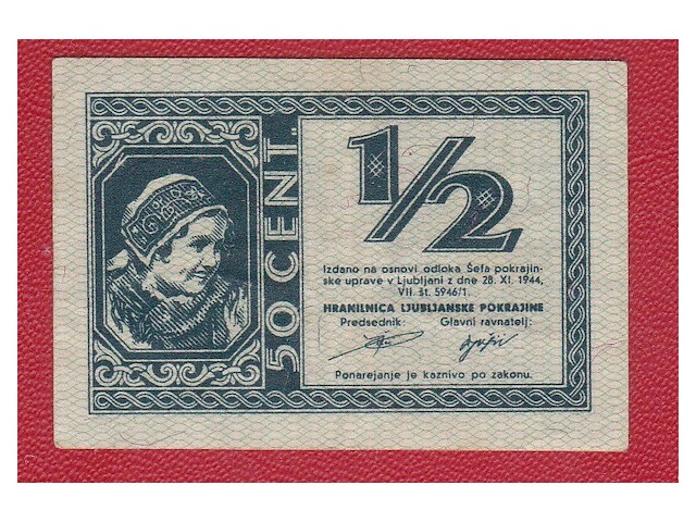 Ljubljana (Laibach) 1/2 LIRE 1944 aunc