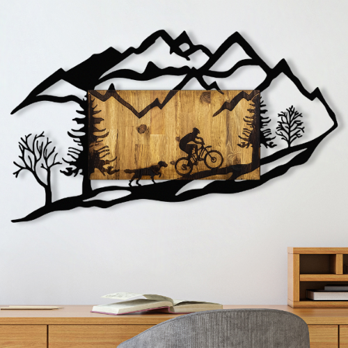 Zidna dekoracija drvo/metal planina 110x3x65cm