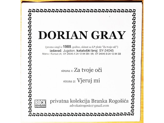 SP DORIAN GRAY (MASSIMO) - Za tvoje oči (85) promo MINT