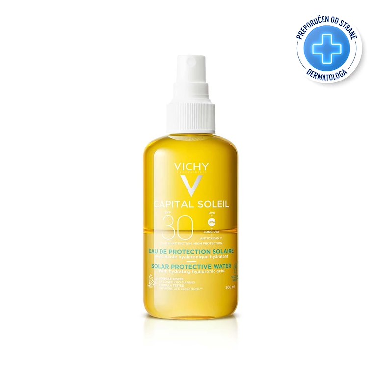 VICHY CAPITAL SOLEIL Hidratantna Solarna Zaštitna Vodica sa Hijaluronom i E Vitaminom SPF30 Sprej 200 mL