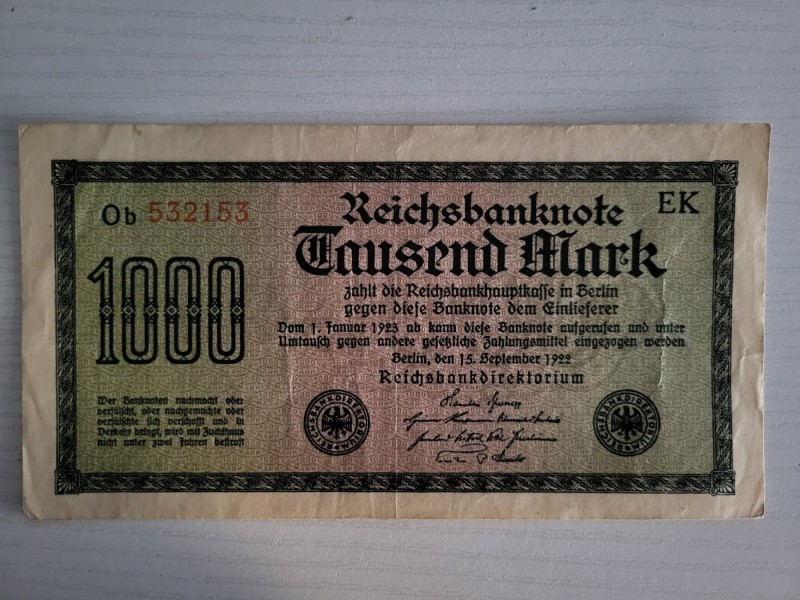 Nemačka, 1000 maraka, 1922, VF