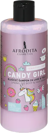 AFRODITA
CANDY GIRL dečiji šampon za kosu i telo - sa sitnim šljokicama, 320 ml