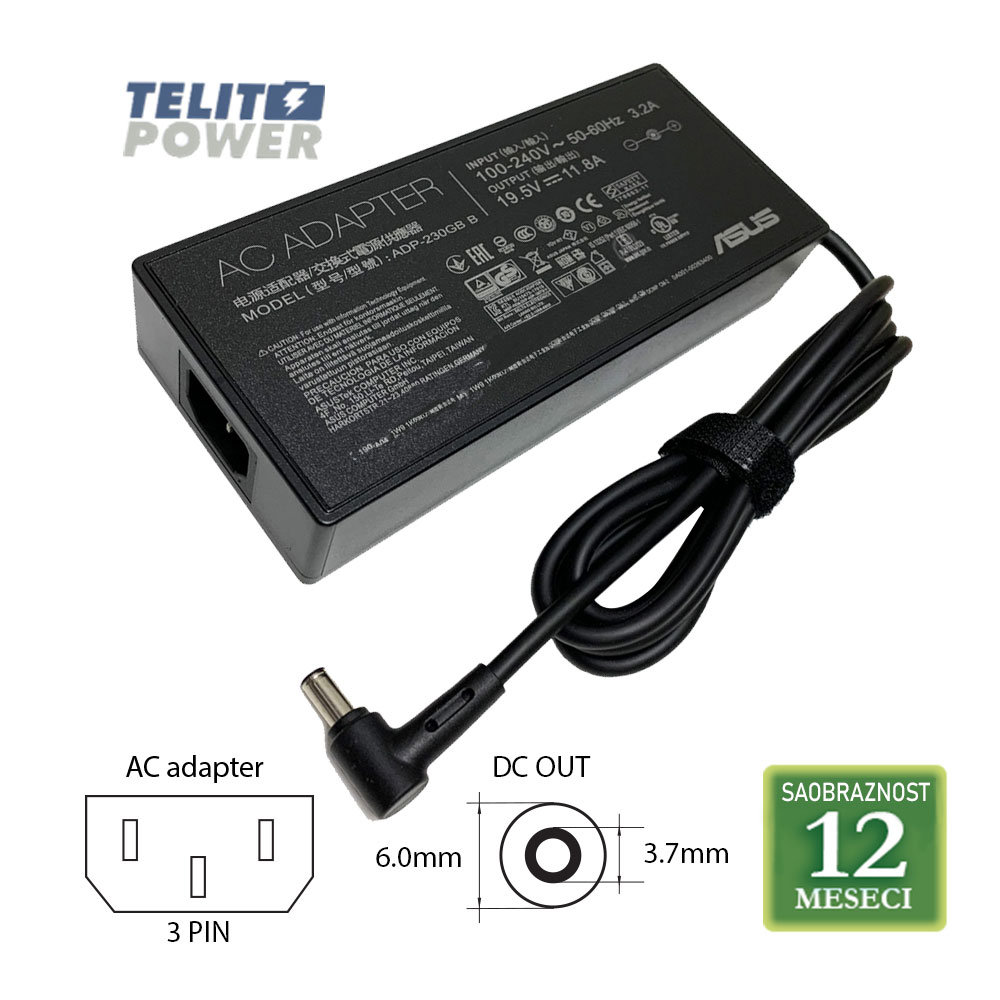 ASUS 19.5V-11.8A ( 6.0 * 3.7 ) ADP-230GB B 230W LAPTOP ADAPTER