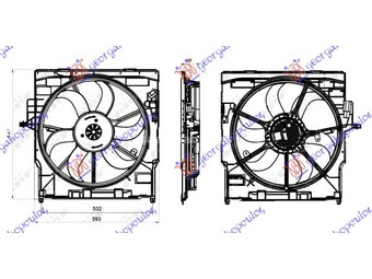 VENTILATOR KOMPLET (3.0 BENZIN) (520mm) (400W) (3 PIN) BMW X6 (E71) 08-14