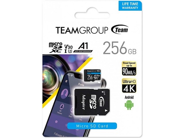 TeamGroup MICRO SDXC 256GB ELITE, UHS-I U3 V30 A1, 100/50MB/s +SD Adapter TEAUSDX256GIV30A103