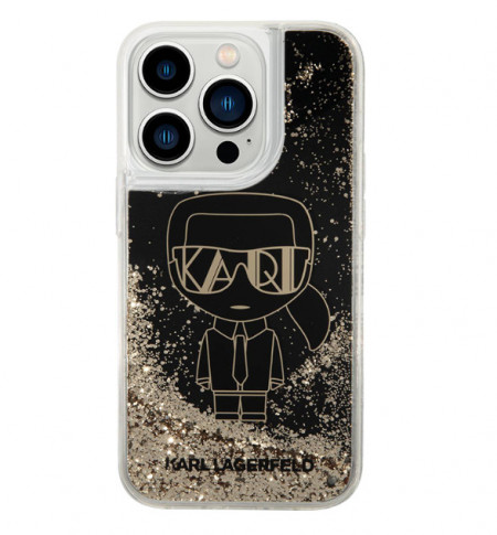 Futrola Karl Lagerfeld Liquid Glitter Case Gatsby Ikonik za Iphone 14 Pro crno-zlatna
