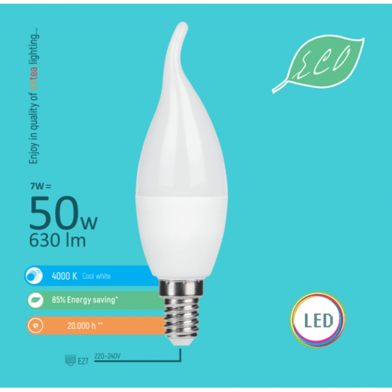 E14 7W C37 DEKO SVEĆA 4000K LED ECO SIJALICA 220-240V MITEA LIGHTING