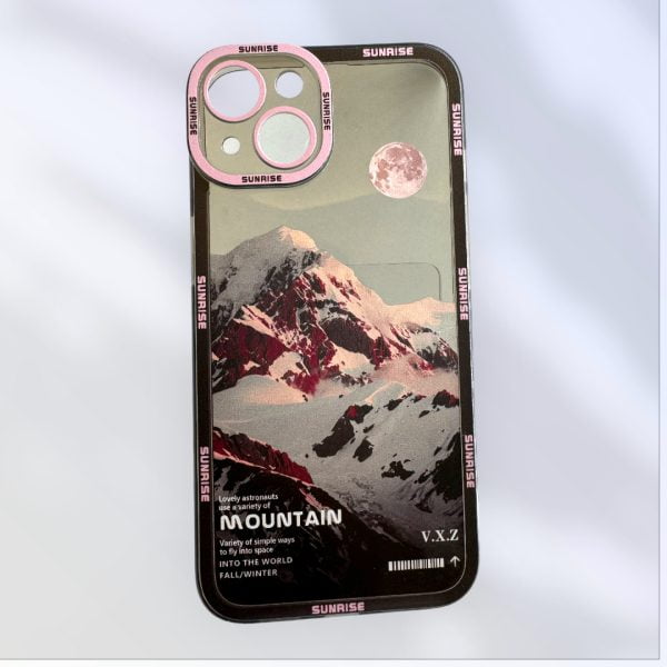 Maska mountain print za iPhone 14 roze