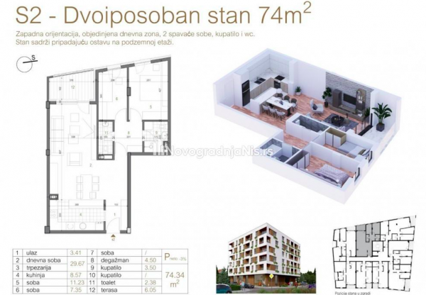 Dvoiposoban stan na prodaju, 76.34m2, 100.350€