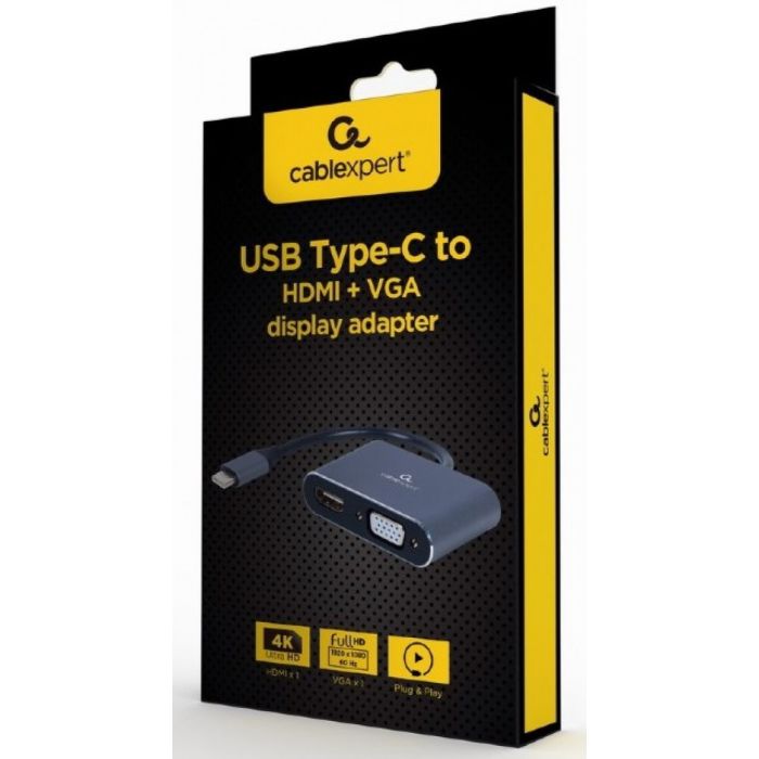 A-USB3C-HDMIVGA-01 Gembird USB Type-C to HDMI + VGA display adapter, space grey