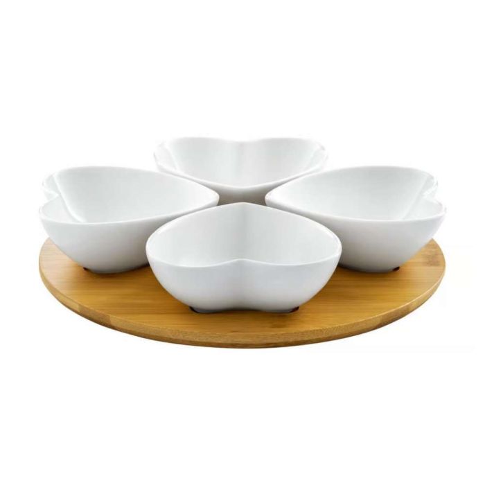 DAJAR DJ45578 PORCELANSKI SET 4 SRCE ČINIJE SA DASKOM OD BAMBUSA