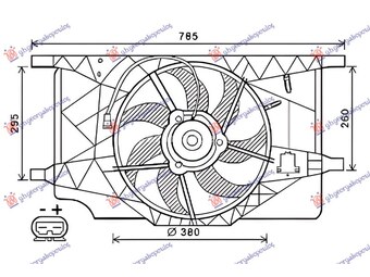 VENTILATOR KOMPLET 1.9/2.0/2.2 DIZEL - 2.0 BENZIN (380mm) (2 PIN) RENAULT LAGUNA 00-07