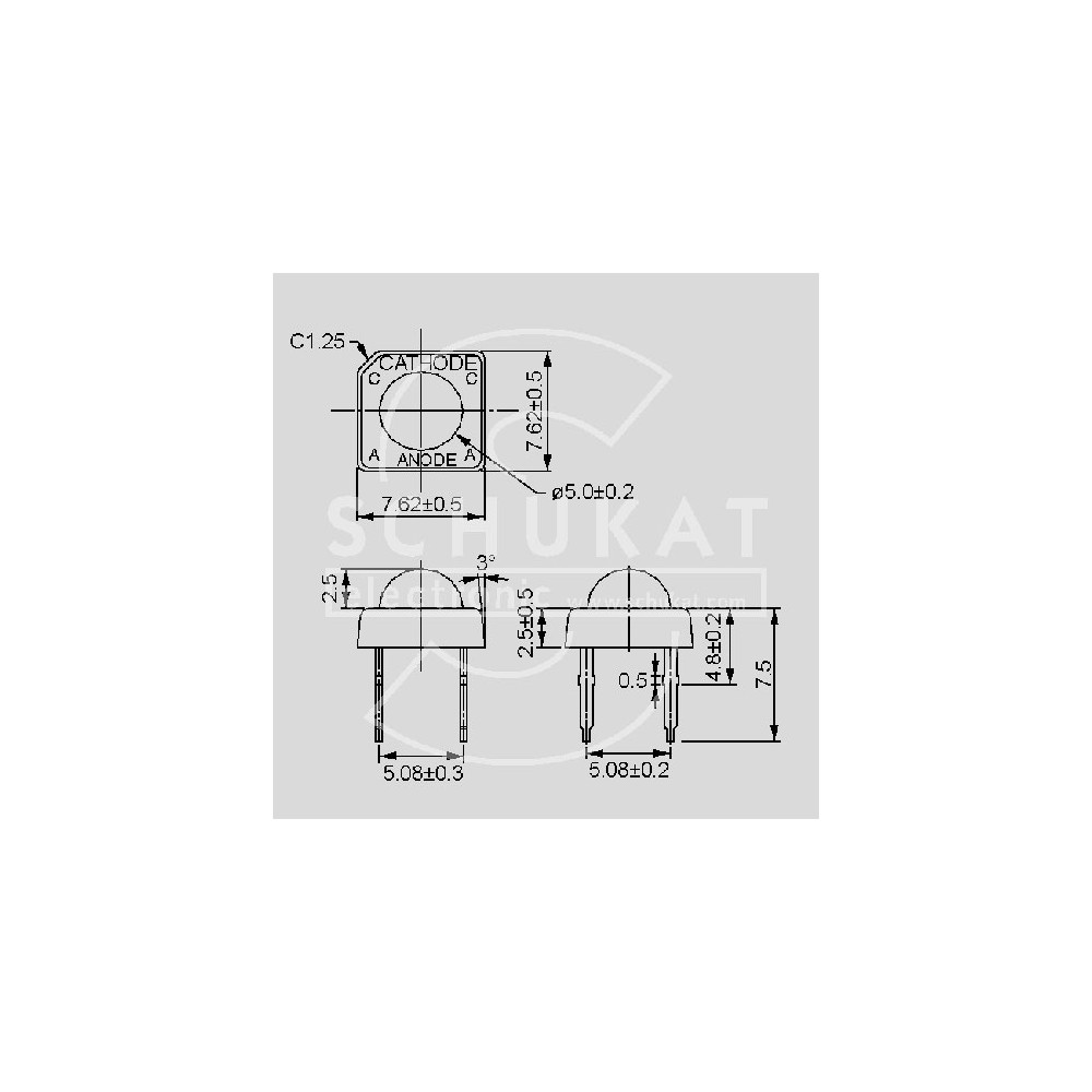 Led dioda transp. crvena 7,62x7.62mm 90