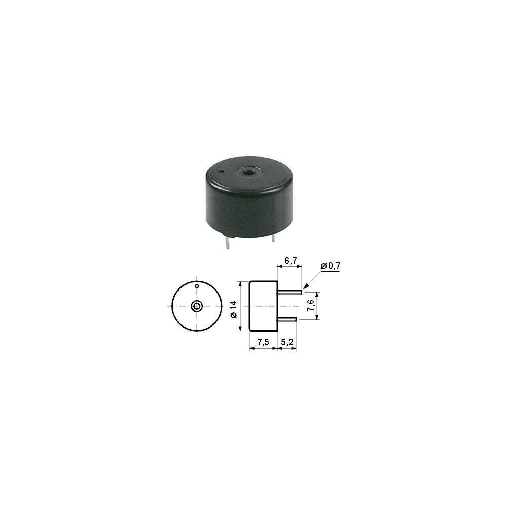 Piezo buzer PC 12V 14mm 4,1 KHz 83db