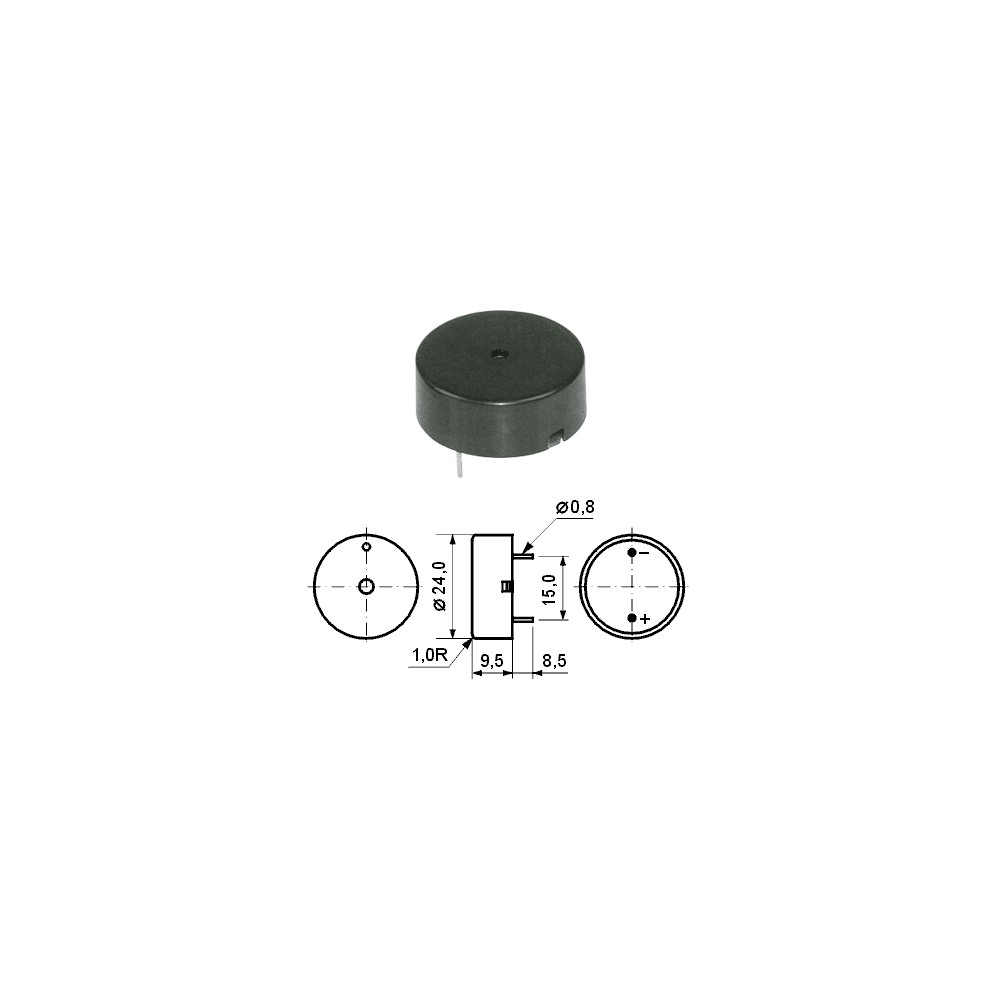 Piezo buzer PC 1.5-30V 24mm 3KHz 80db