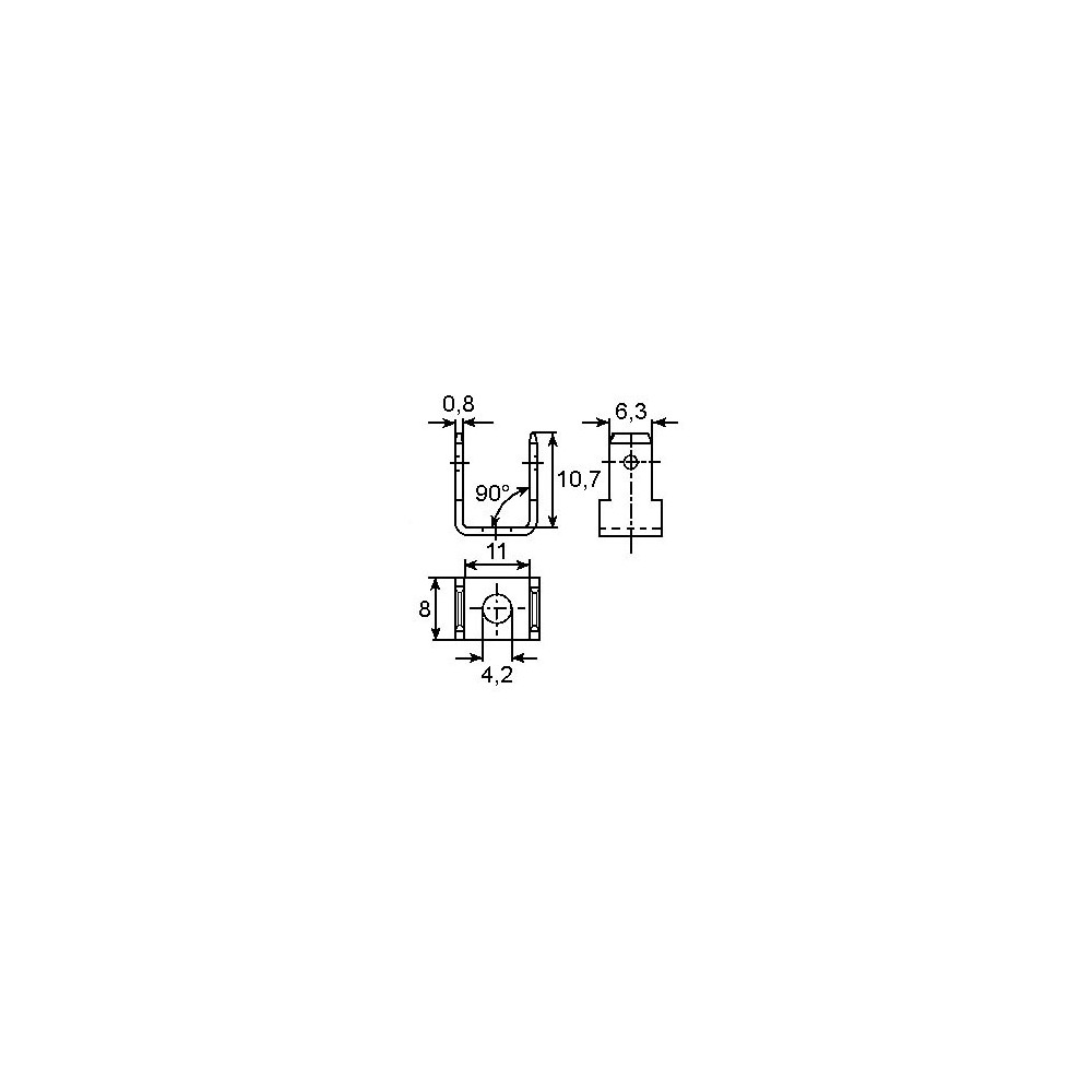 Kontakt muški 2x6.3x08mm 90 °