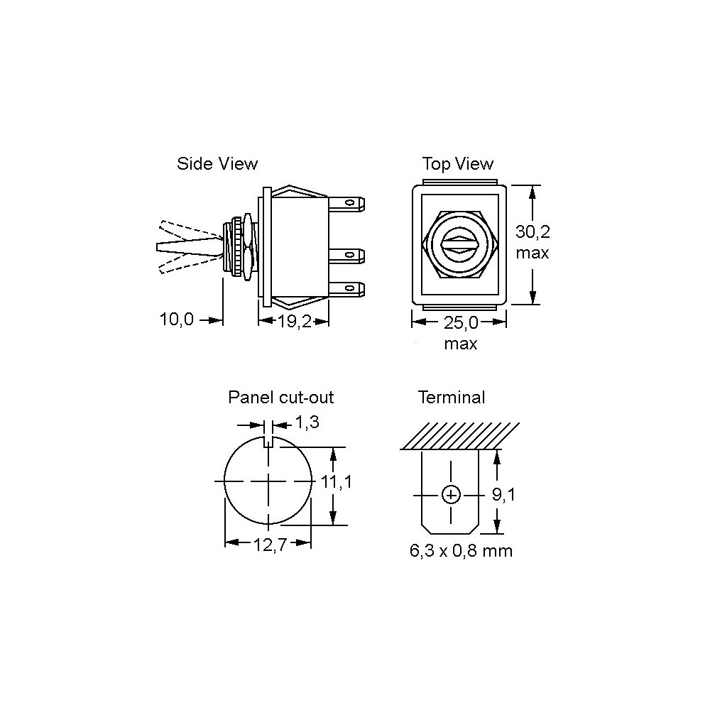 Prek.kip fi=12mm 2xOn-Off 250VAC 16A, C1750HOSW