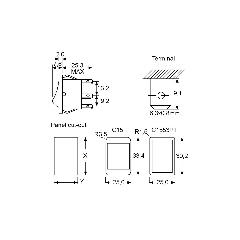 Prek.uni.2 X On/Off 16A 250V crni