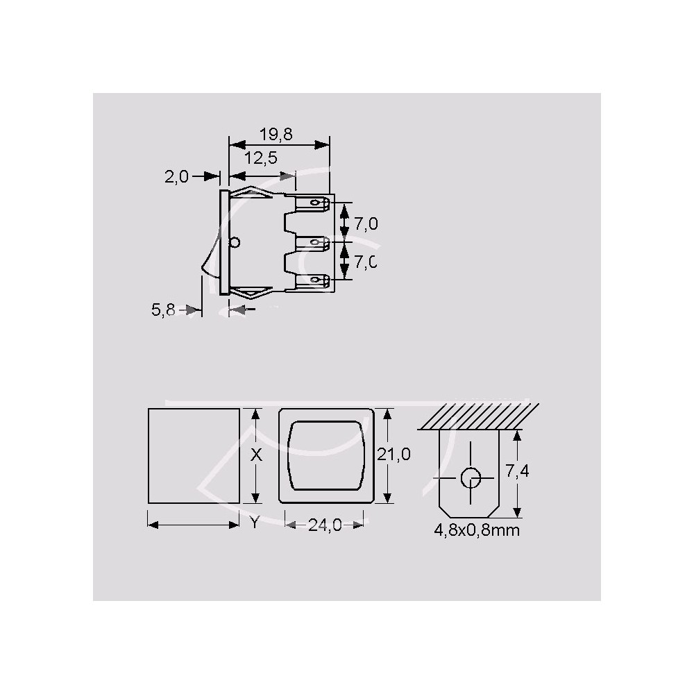 Prek.uni.mini 2pol.U-I 10A 250V 24x21mm