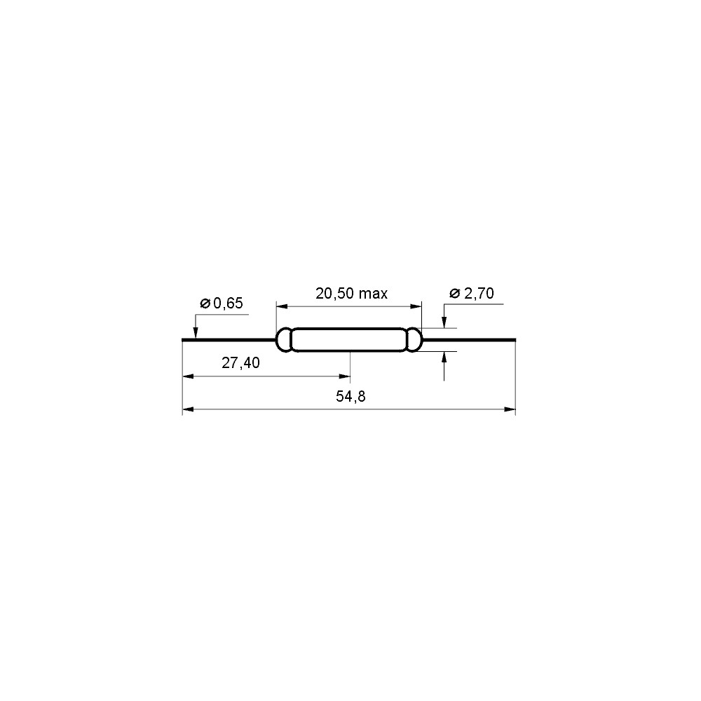 Rid kontakt 250V 0.5A 20x2,8 mm NO