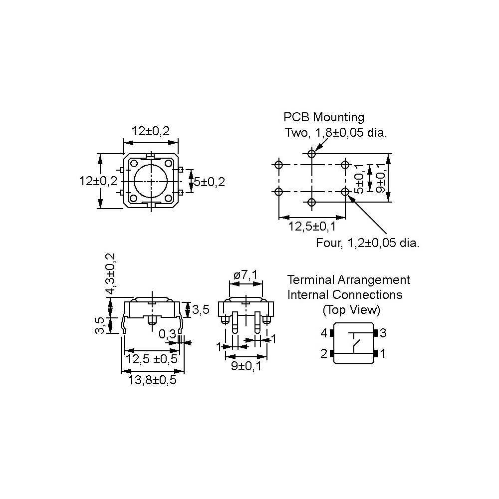 Taster PC 12X12 mm 4.3mm 1.27N sivi OMRON