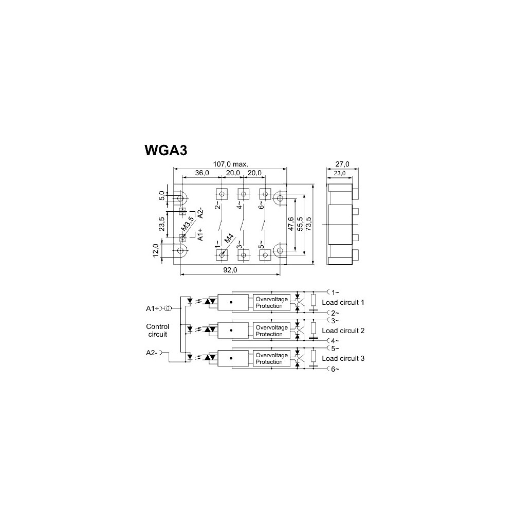 Solid state rele+ZC 3-32VDC/3X45A 480VAC,COMUS