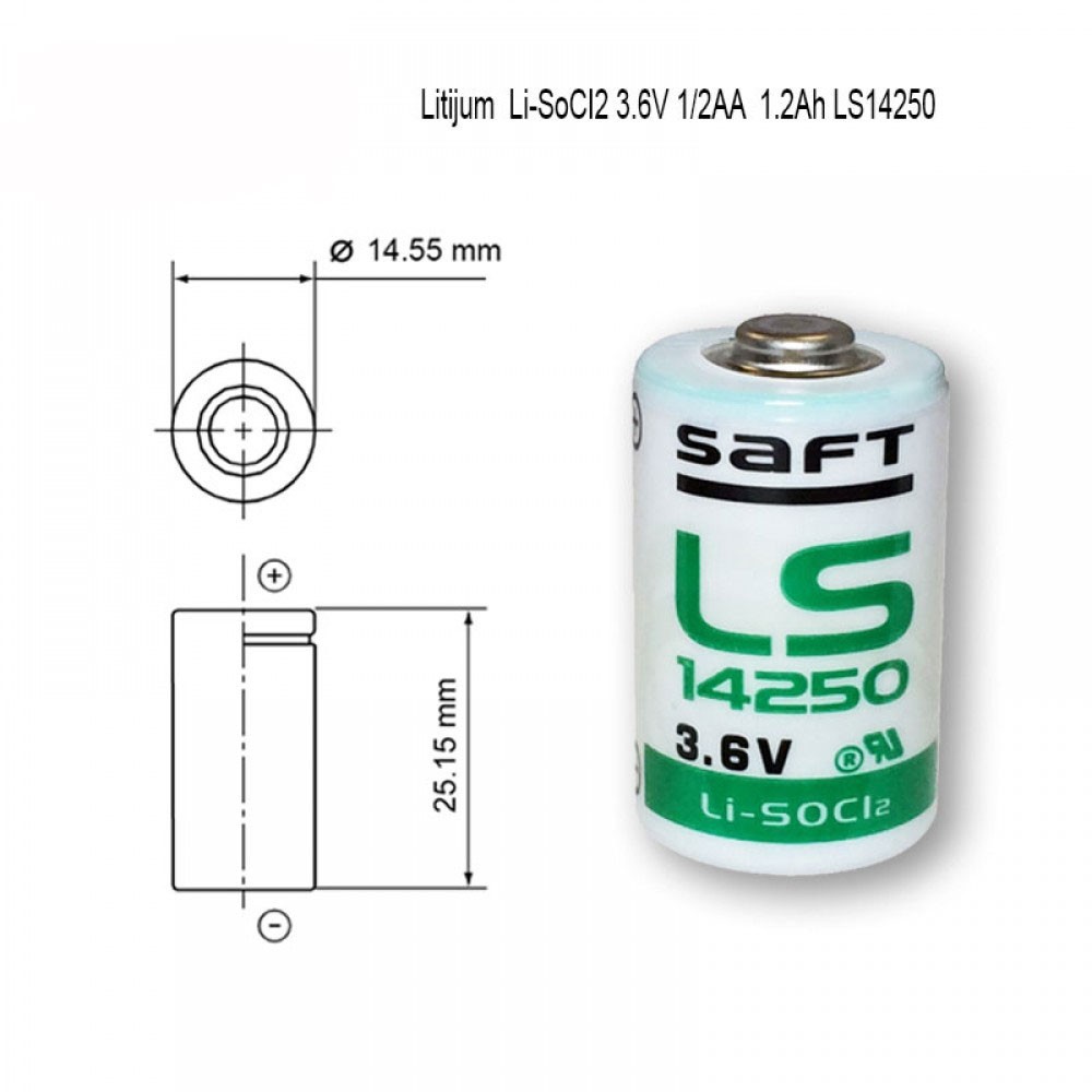 Lithium 1/2AA 3.6V 1200mAh LS14250 SAFT