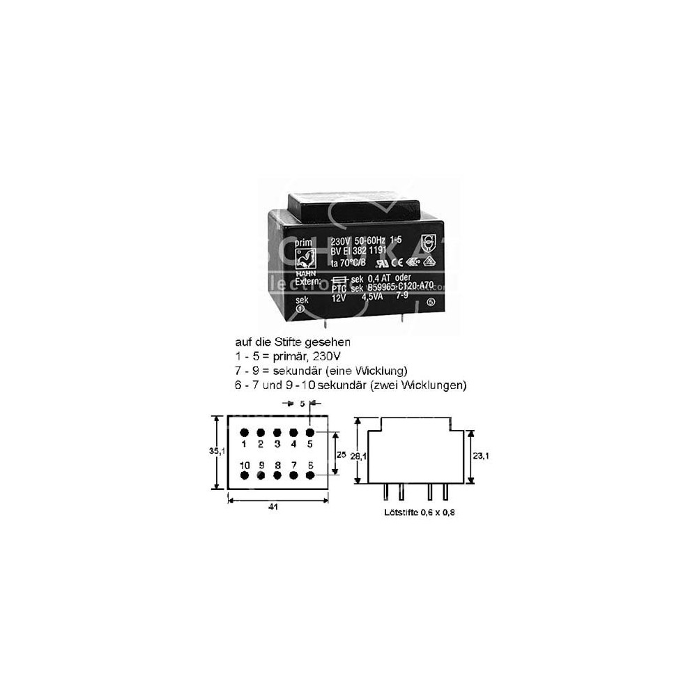 Trafo pr. 4.5VA 230V/15V