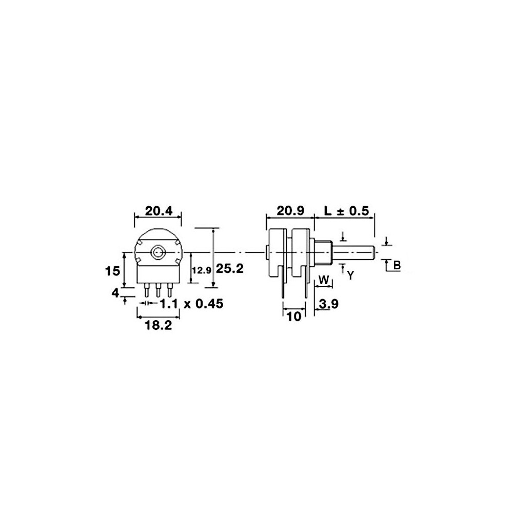 Obrtni pot.stereo lin.22K 6mm