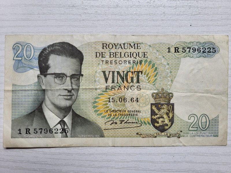 Belgija, 20 franaka, 1964, VF