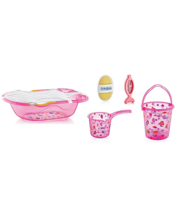 BabyJem Set za Kupanje Bebe (kadica podloga termometar sundjer bokal kofica) - Roze