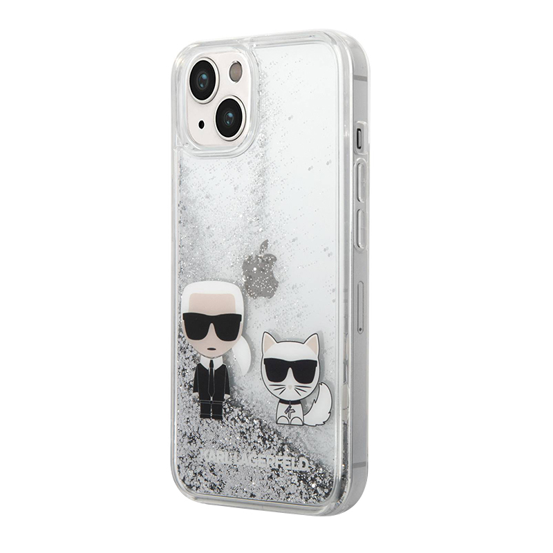 Iphone 14 - Zastitna maska (futrola) Karl Lagerfeld Liquid Glitter Case Karl And Choupette srebrna Full ORG (KLHCP14SGKCS) (MS)