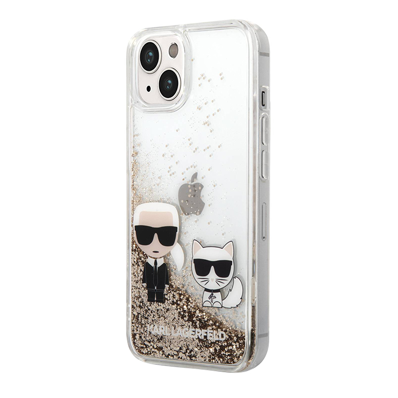 Iphone 14 - Zastitna maska (futrola) Karl Lagerfeld Liquid Glitter Case Karl And Choupette zlatna Full ORG (KLHCP14SGKCD) (MS)