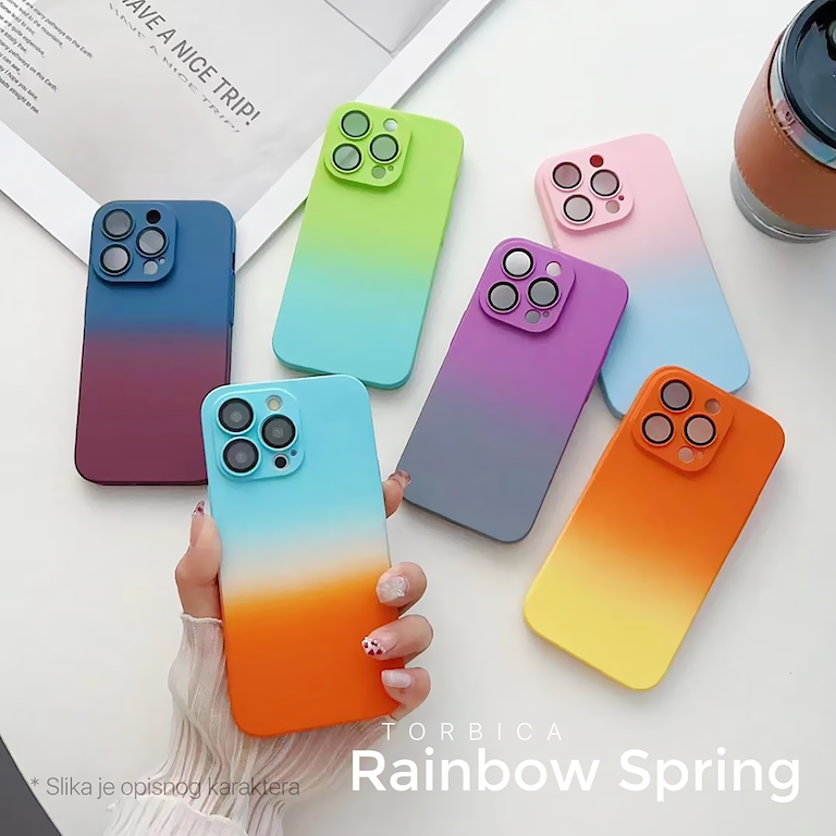 iPhone 14 - Zastitna maska (futrola) Rainbow Spring tamno plavo bordo