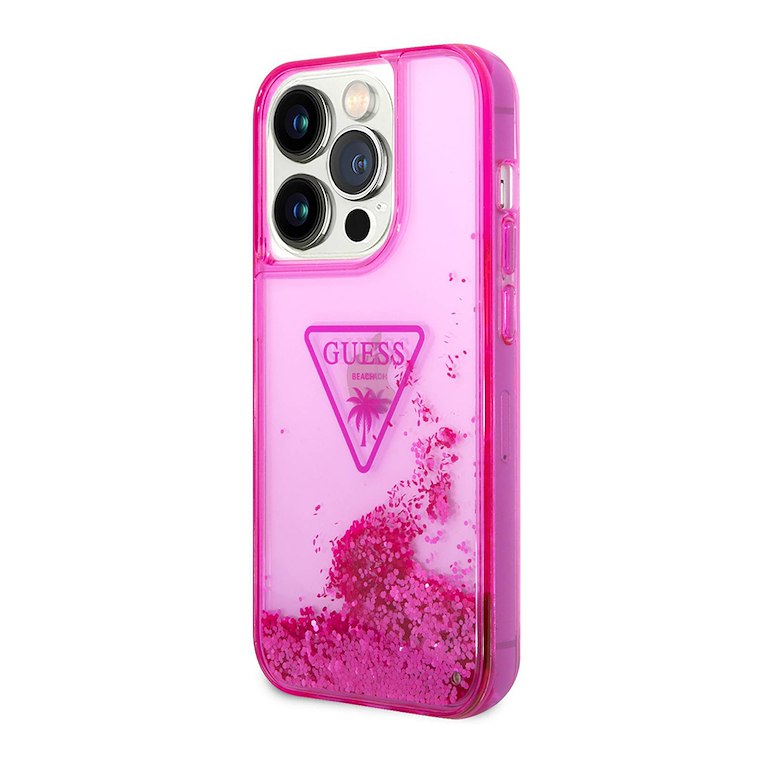 Iphone 14 Pro - Zastitna maska (futrola) GUESS Liquid Glitter With Translucent Triangle Logo pink Full ORG (GUHCP14LLFCTPF) (MS)