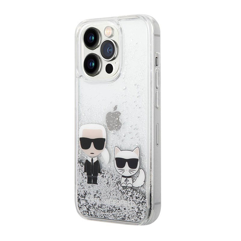 Iphone 14 Pro - Zastitna maska (futrola) Karl Lagerfeld Liquid Glitter Case Karl And Choupette srebrna Full ORG (KLHCP14LGKCS) (MS)