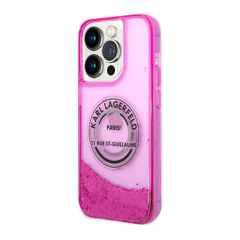 Iphone 14 Pro - Zastitna maska (futrola) Karl lagerfeld Liquid Glitter Round Rsg Logo pink Full ORG (KLHCP14LLCRSGRF) (MS)