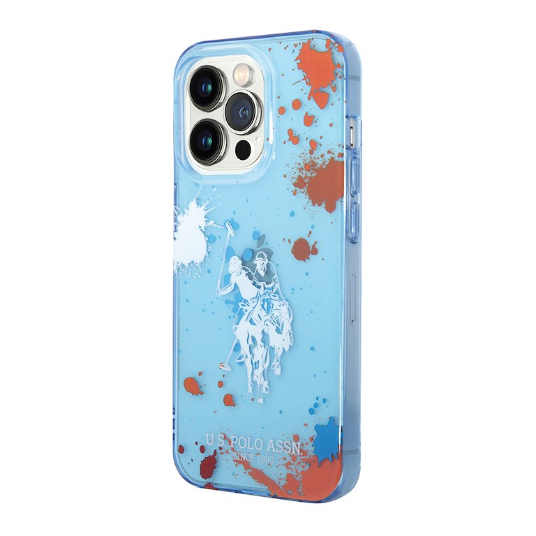 Iphone 14 Pro - Zastitna maska (futrola) Polo With Splatter Pattern & Horse Logo plava Full ORG (USHCP14LUDEB) (MS)