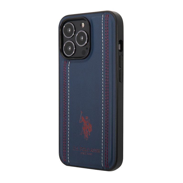 Iphone 14 Pro Max - Zastitna maska (futrola) Polo Leather With Stitched Lines Double Line & Horse Logo plava Full ORG (USHCP14XPFAV) (MS)